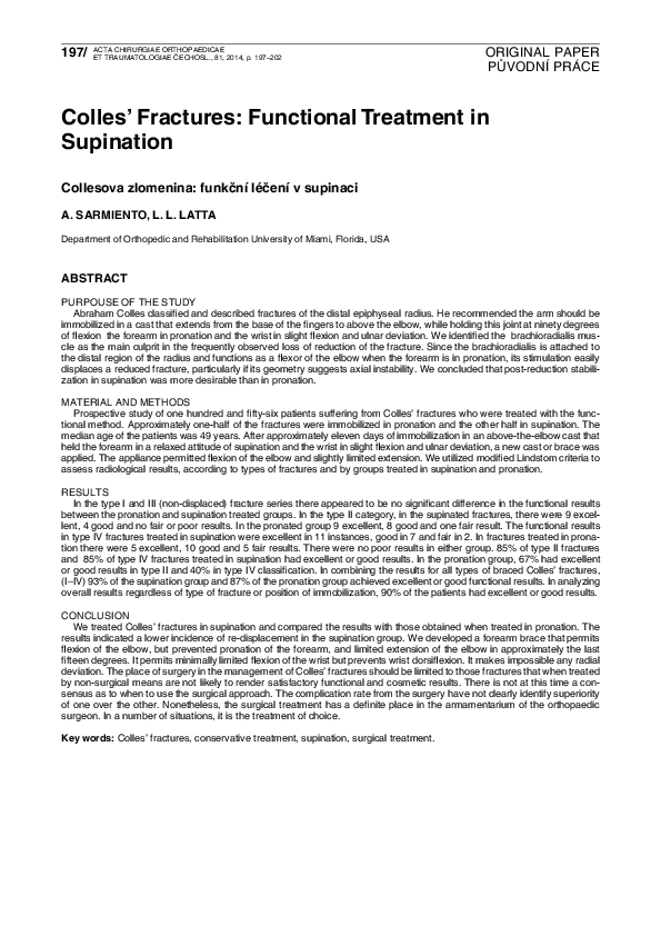 (PDF) Colles' Fractures: Functional Treatment in Supination