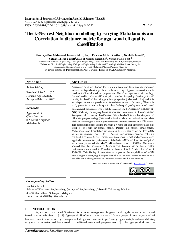 (PDF) The k-Nearest Neighbor modelling by varying Mahalanobis and Correlation in distance metric ...
