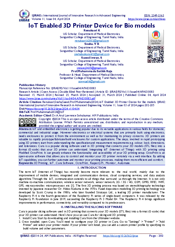 (PDF) IoT Enabled 3D Printer Device for Bio models
