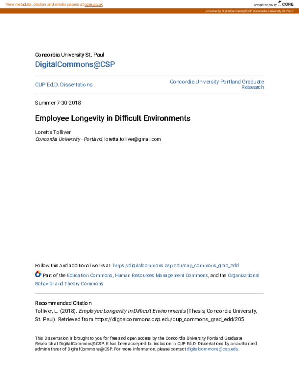 (PDF) Employee Longevity in Difficult Environments