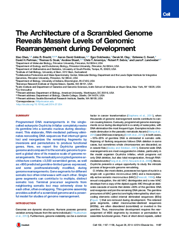 (PDF) The Architecture of a Scrambled Genome Reveals Massive Levels of ...