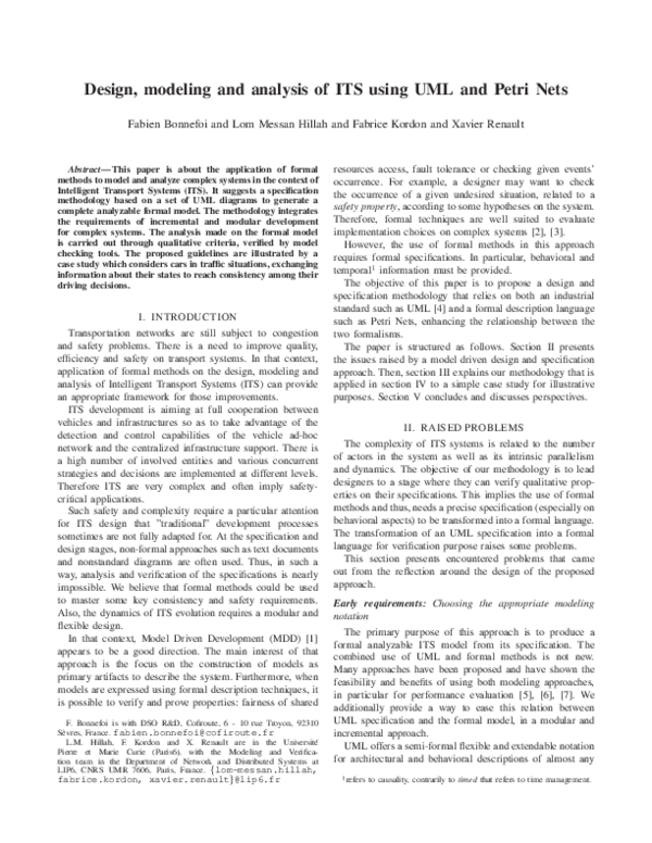 (PDF) Design, modeling and analysis of ITS using UML and Petri Nets