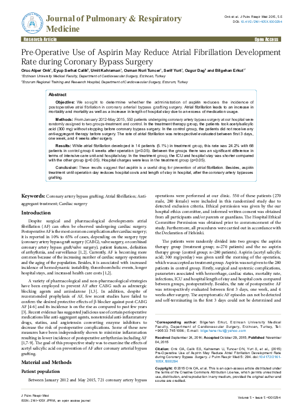 (PDF) Pre-Operative Use of Aspirin May Reduce Atrial Fibrillation ...