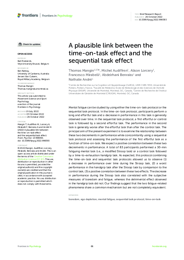 (PDF) A plausible link between the time-on-task effect and the ...