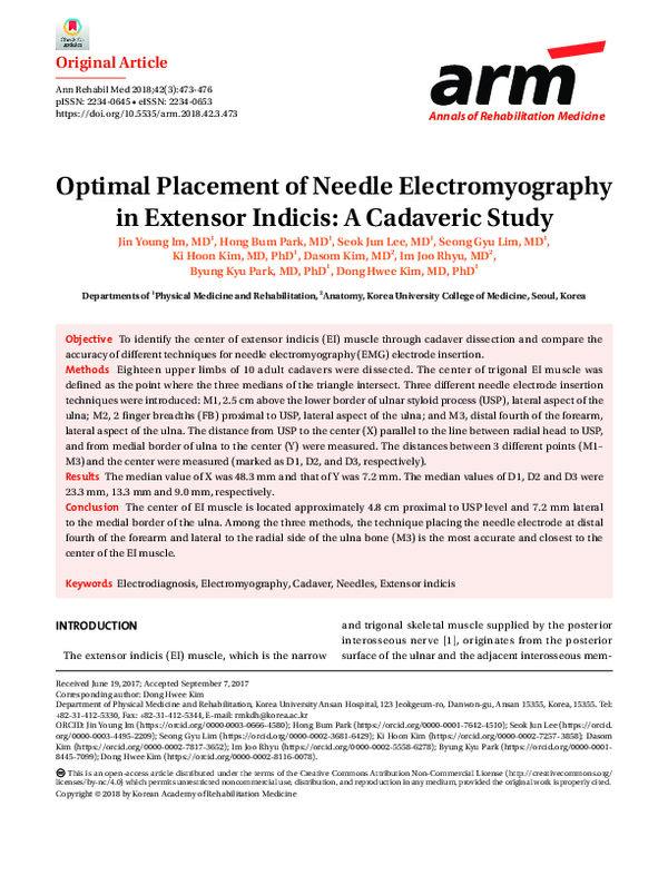 (PDF) Optimal Placement of Needle Electromyography in Extensor Indicis ...
