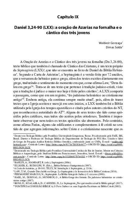 (PDF) Capítulo IX Daniel 3,24-90 (LXX): a oração de Azarias na fornalha ...