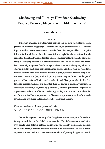 (PDF) Shadowing and Fluency : How does Shadowing Practice Promote ...