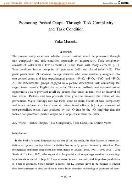(PDF) Promoting Pushed Output Through Task Complexity and Task Condition