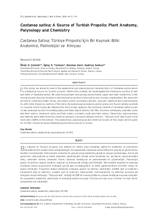(PDF) Castanea sativa; A Source of Turkish Propolis: Plant Anatomy ...