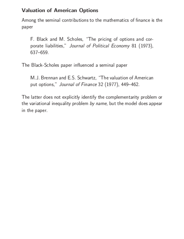 (PDF) The Valuation of American Put Options