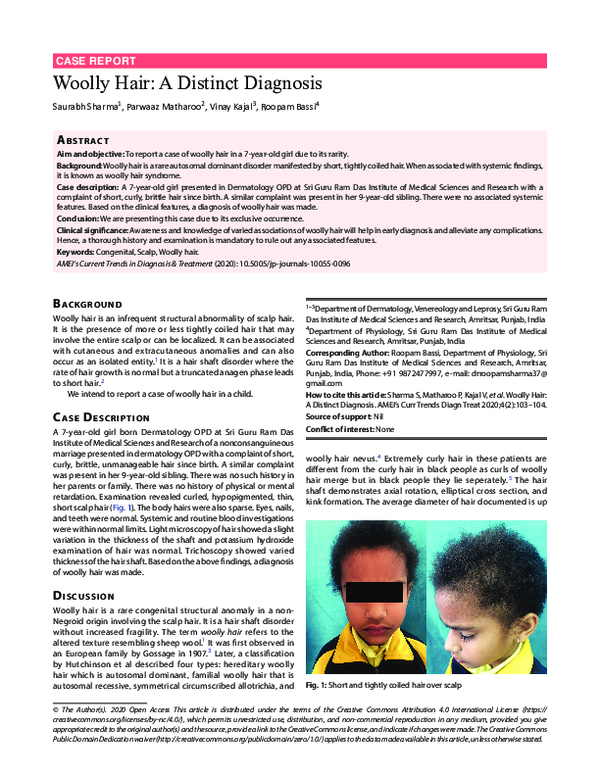 (PDF) Woolly Hair: A Distinct Diagnosis