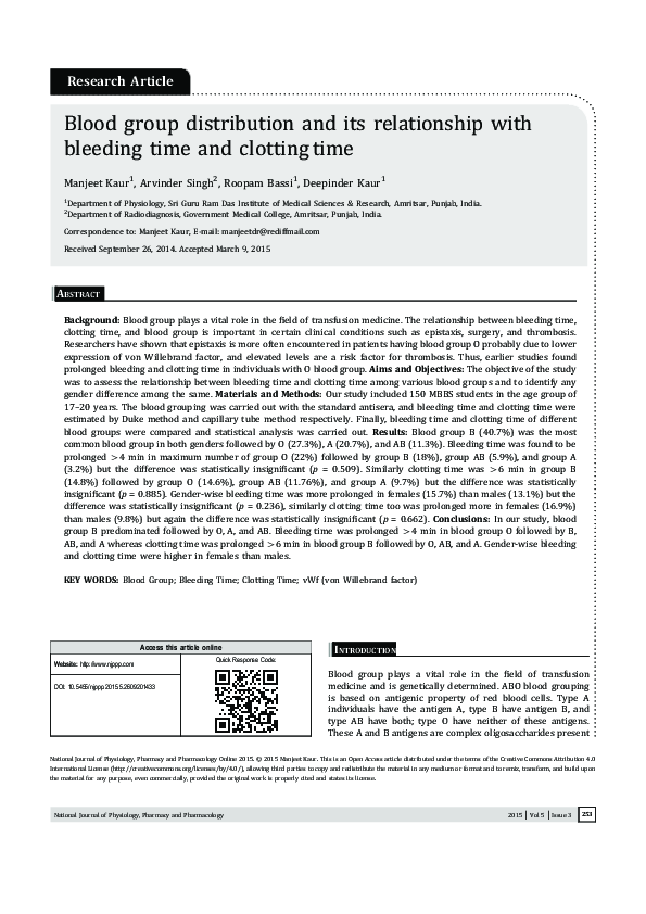 (PDF) Blood group distribution and its relationship with bleeding time ...