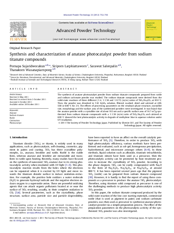 (PDF) Synthesis and characterization of anatase photocatalyst powder ...