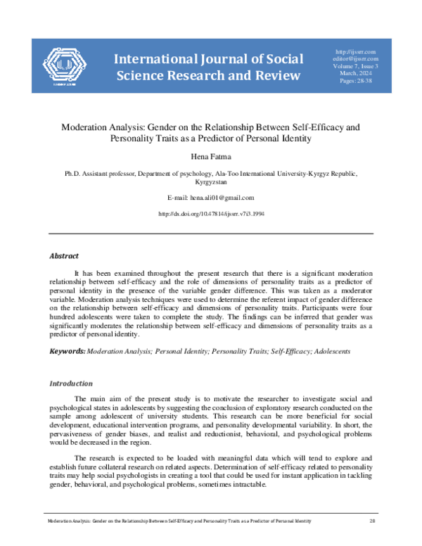 (PDF) Moderation Analysis: Gender on the Relationship Between Self ...