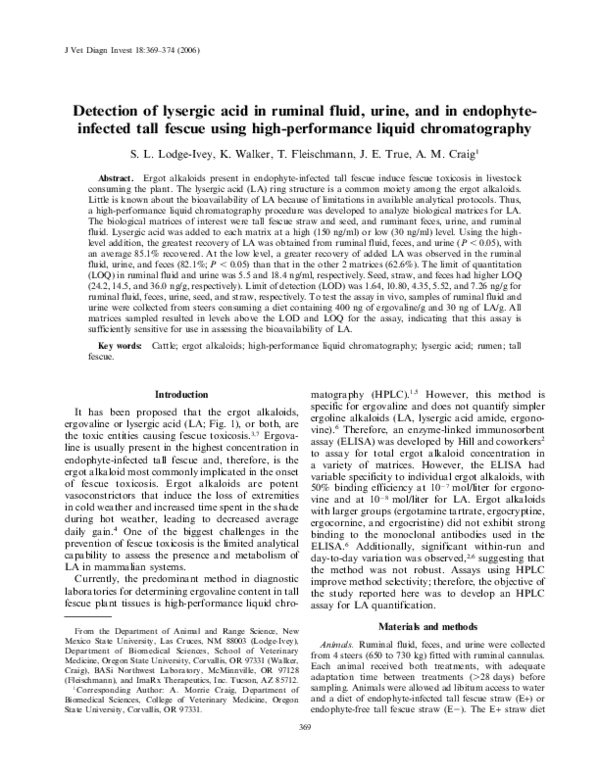 (PDF) Detection of Lysergic Acid in Ruminal Fluid, Urine, and in ...