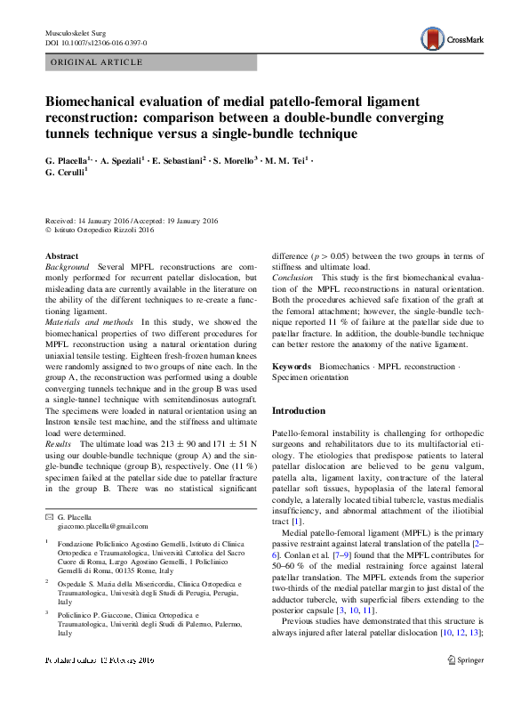 (PDF) Biomechanical evaluation of medial patello-femoral ligament reconstruction: comparison ...