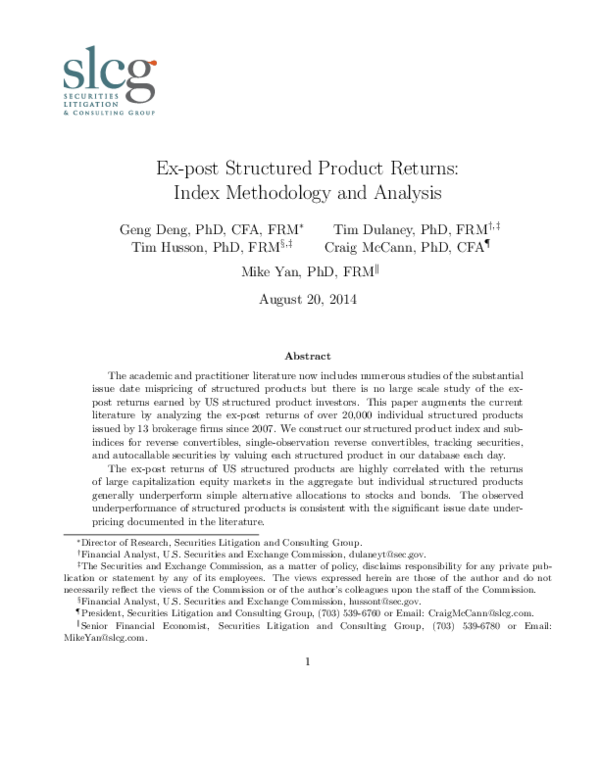 (PDF) Ex Post Structured-Product Returns: Index Methodology and Analysis