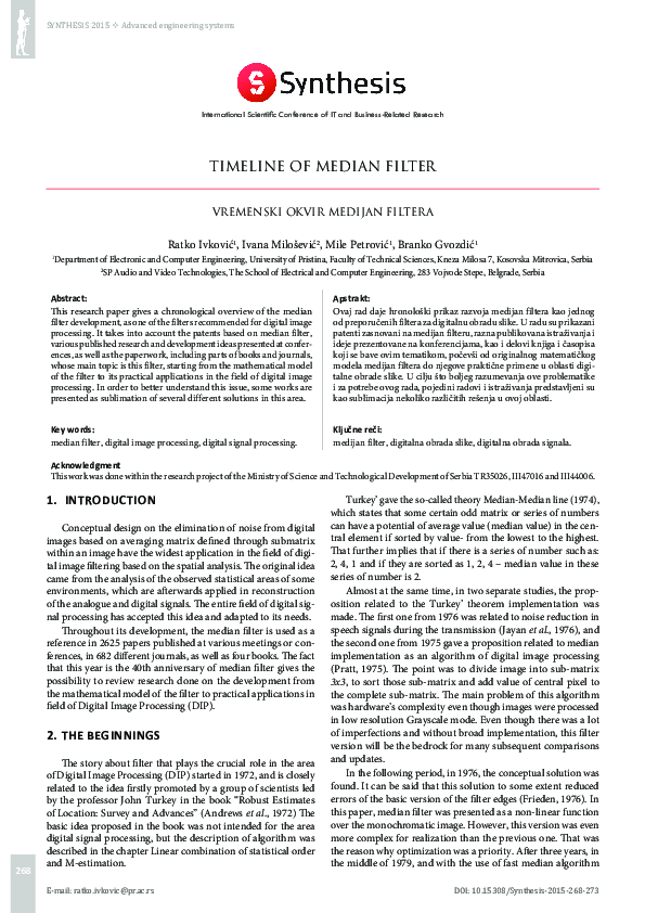 (PDF) Chronological Overview of Median Filter