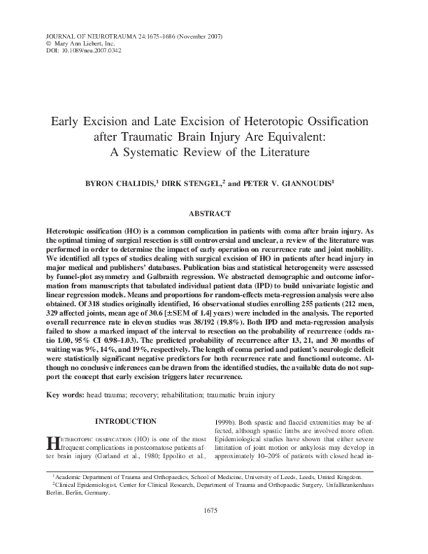 (PDF) Early Excision and Late Excision of Heterotopic Ossification ...