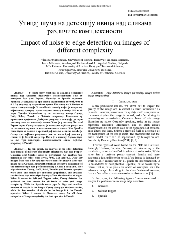 (PDF) Impact of noise to edge detection on images of different complexity