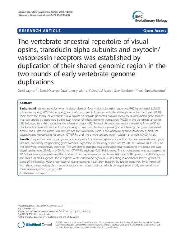 (PDF) The vertebrate ancestral repertoire of visual opsins, transducin ...