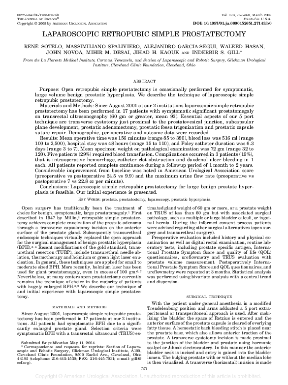 (PDF) Laparoscopic Retropubic Simple Prostatectomy