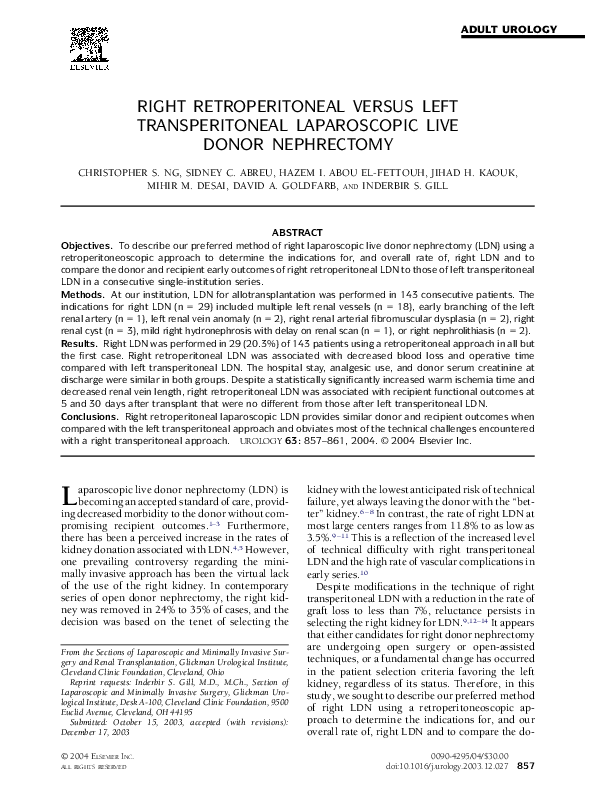(PDF) Right retroperitoneal versus left transperitoneal laparoscopic ...