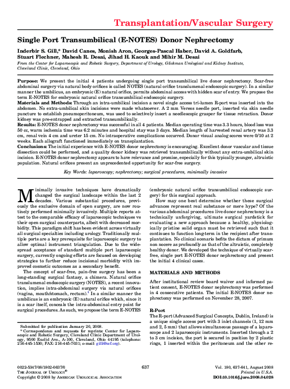 (PDF) Single Port Transumbilical (E-NOTES) Donor Nephrectomy