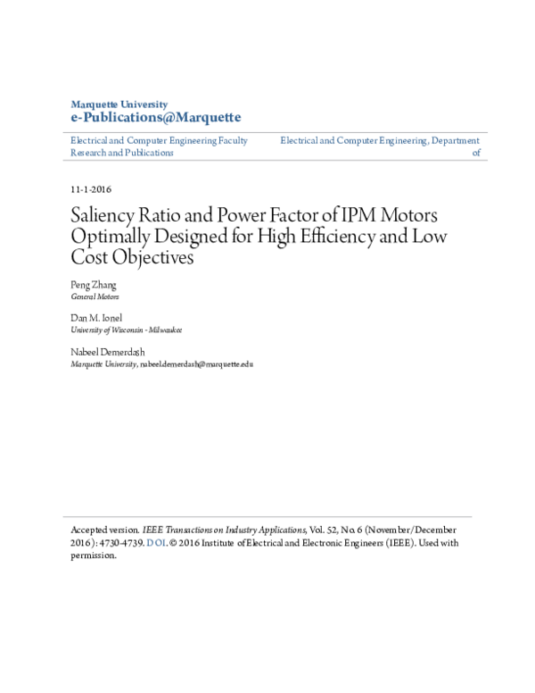 (PDF) Saliency ratio and power factor of IPM motors optimally designed ...