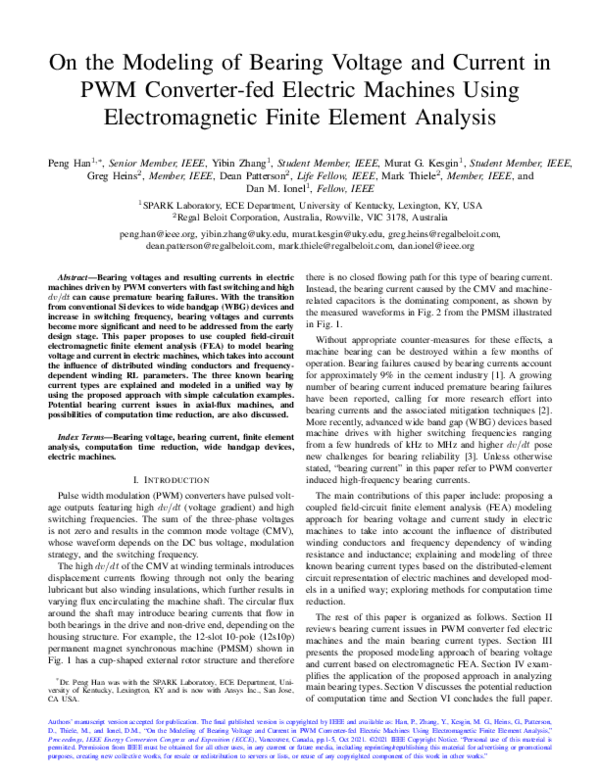 (PDF) On the Modeling of Bearing Voltage and Current in PWM Converter-fed Electric Machines ...