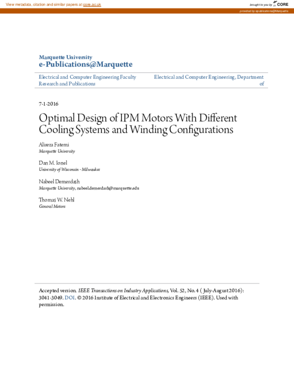 (PDF) Optimal Design of IPM Motors With Different Cooling Systems and ...