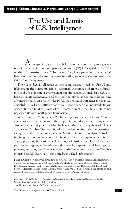 (PDF) The use and limits of U.S. intelligence