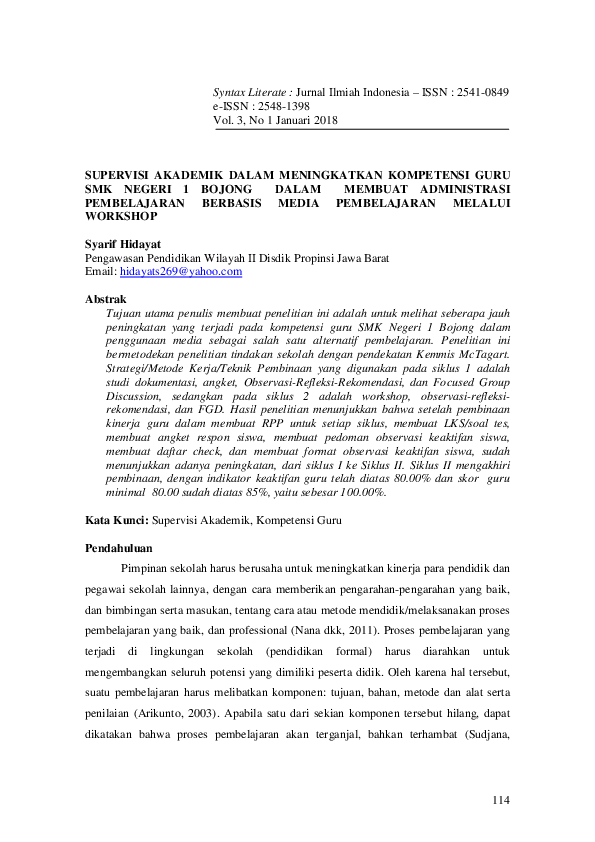 (PDF) Supervisi Akademik Dalam Meningkatkan Kompetensi Guru SMK Negeri 1 Bojong Dalam Membuat ...
