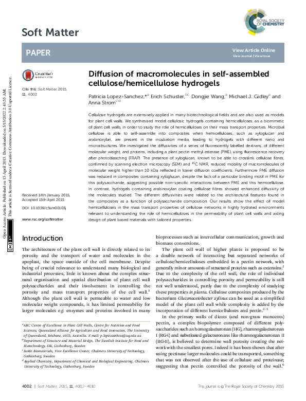 (PDF) Diffusion of macromolecules in self-assembled cellulose ...