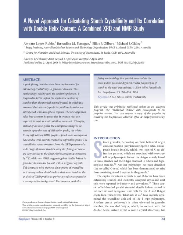 (PDF) A novel approach for calculating starch crystallinity and its ...