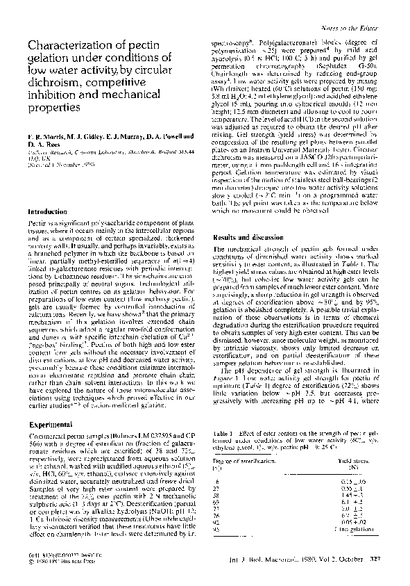 (PDF) Characterization of pectin gelation under conditions of low water ...