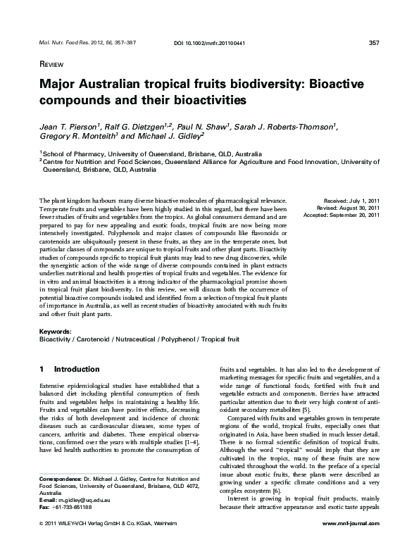 (PDF) Major Australian tropical fruits biodiversity: Bioactive compounds and their bioactivities