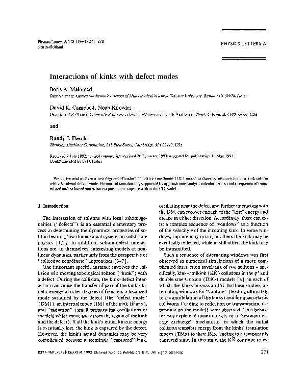 (PDF) Interactions of kinks with defect modes