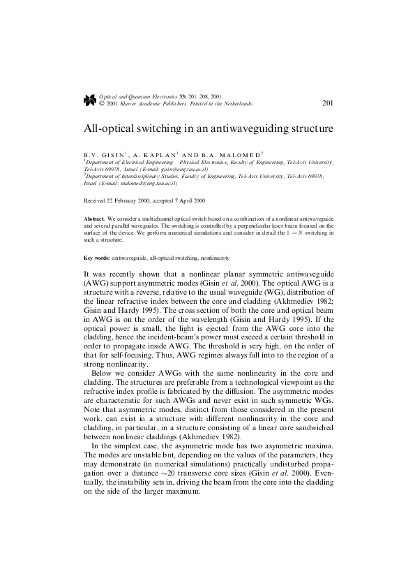 (PDF) All-optical switching in an antiwaveguiding structure