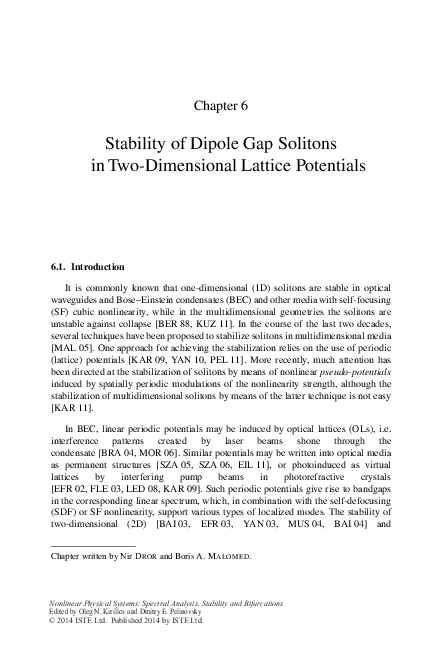 (PDF) Stability of Dipole Gap Solitons in Two-Dimensional Lattice ...