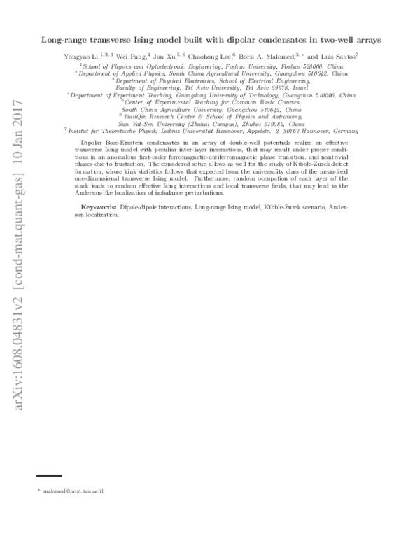 (PDF) Long-range transverse Ising model built with dipolar condensates ...