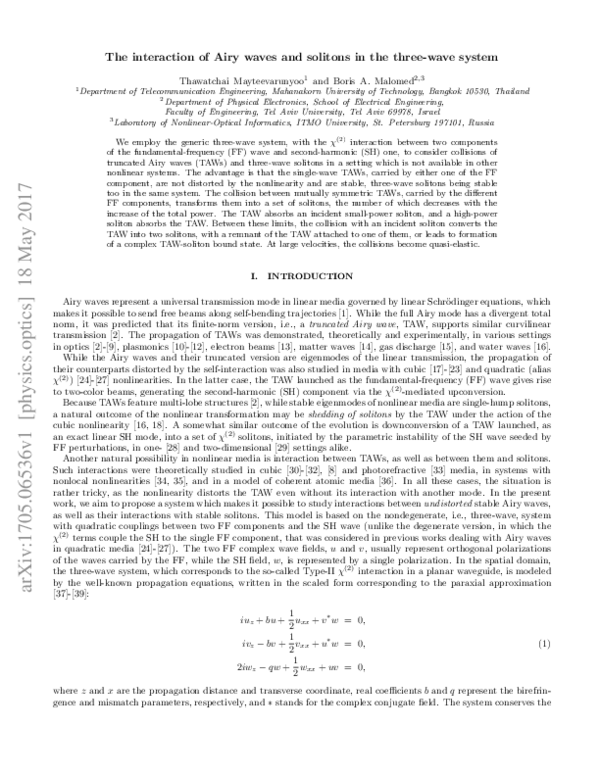 (PDF) The interaction of Airy waves and solitons in a three-wave system ...