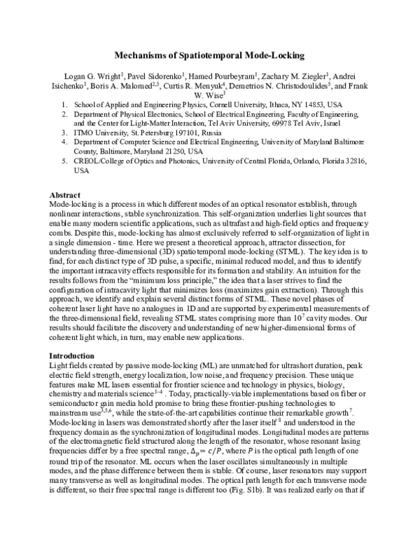 (PDF) Mechanisms of spatiotemporal mode-locking