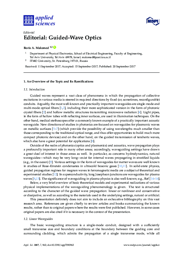 (PDF) Editorial: Guided-Wave Optics