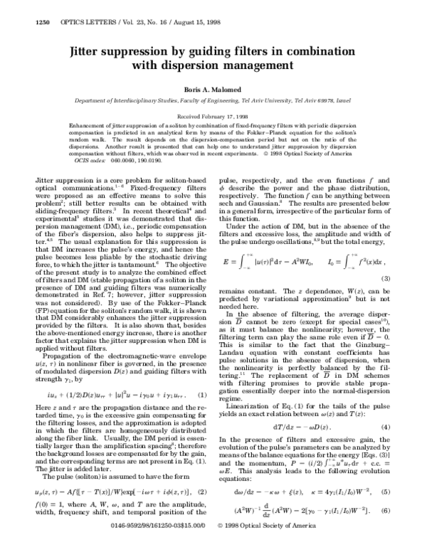 (PDF) Jitter suppression by guiding filters in combination with ...