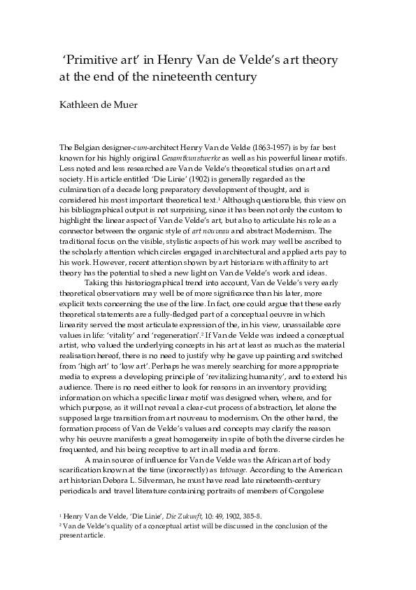 (PDF) Primitive Art' in Henry Van De Velde's Art Theory at the End of ...