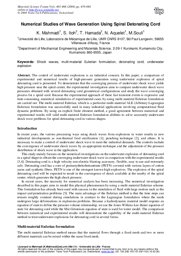 (PDF) Numerical Studies of Wave Generation Using Spiral Detonating Cord
