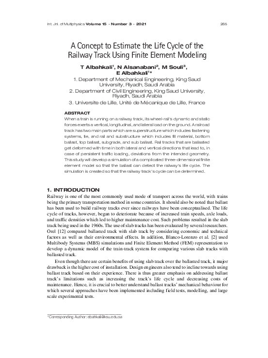 (PDF) A Concept to Estimate the Life Cycle of the Railway Track Using Finite Element Modeling