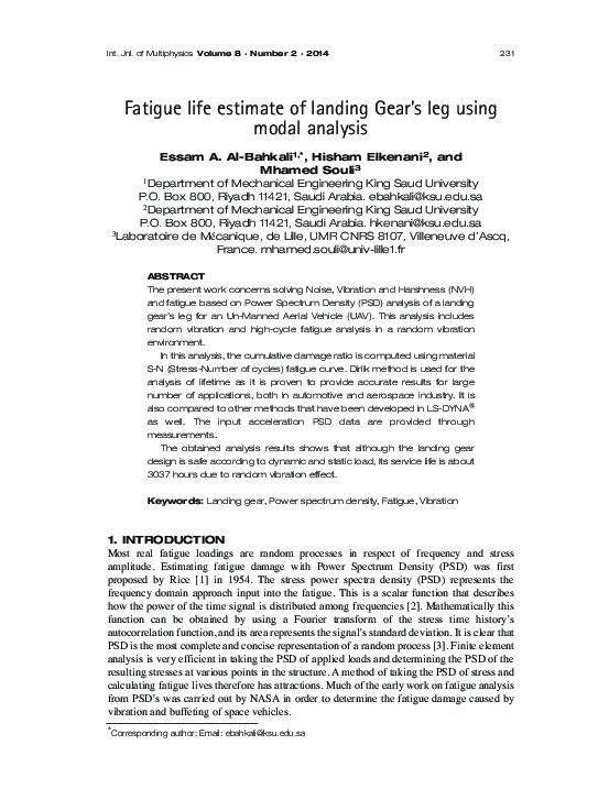 (PDF) Fatigue life estimate of landing Gear's leg using modal analysis