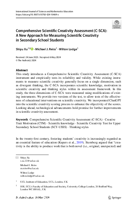 (PDF) Comprehensive Scientific Creativity Assessment (C-SCA): A New ...